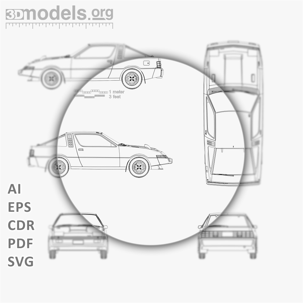 Mitsubishi Starion Turbo GSR III 1982 Vector Blueprint - 3DModels.org