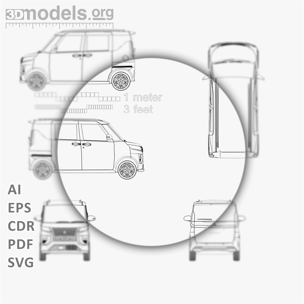 Mitsubishi Super Height K-ステーションワゴン 2021 ベクター設計図 - 3DModels.org