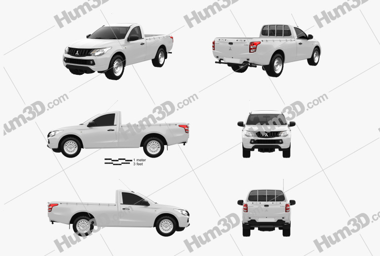 Mitsubishi L200 Single Cab 2017 Blueprint Template - 3DModels.org