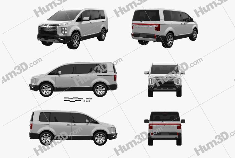 Mitsubishi Delica D5 2022 Blueprint Template - 3DModels.org