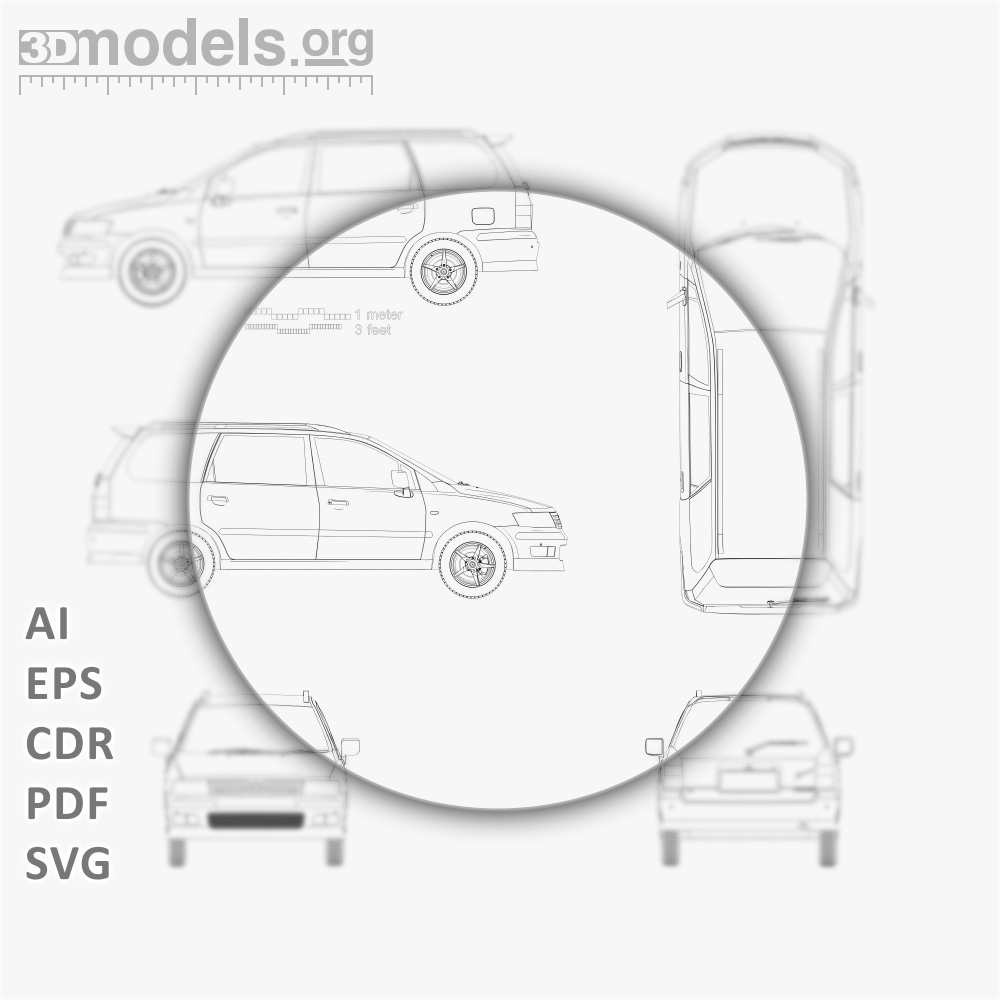 Mitsubishi Chariot Grandis 2000 Vector Blueprint - 3DModels.org