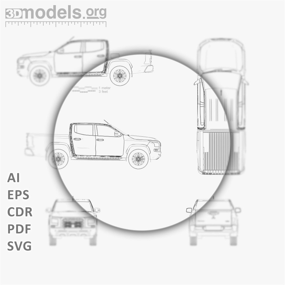 Mitsubishi Triton 双人驾驶室 GLS 2025 矢量蓝图 - 3DModels.org