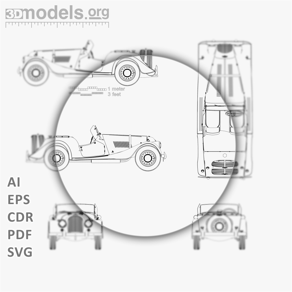 Morgan Plus 4 Jaune 1954 Plan Vectoriel - 3DModels.org