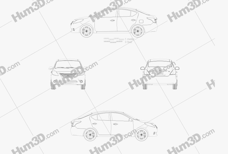 Nissan Versa (Tiida) sedan 2014 Blueprint - 3DModels.org