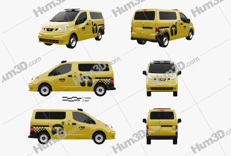 Nissan NV200 New York Taxi 2016 Blueprint Template - 3DModels.org