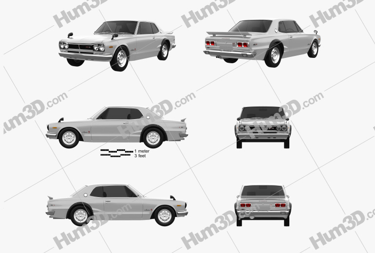 Nissan Skyline (C10) GT-R Coupe 2000 Blueprint Template - 3DModels.org