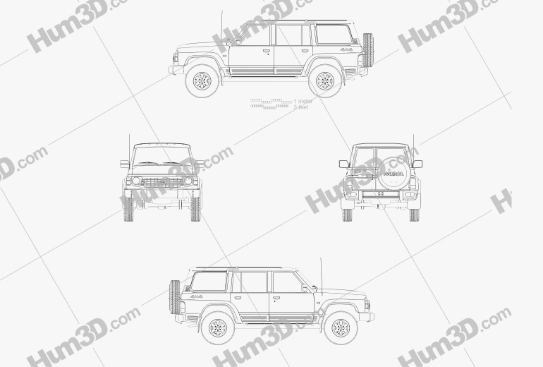 Nissan Patrol (Y60) 5도어 1987 테크니컬 드로잉 - 3DModels.org