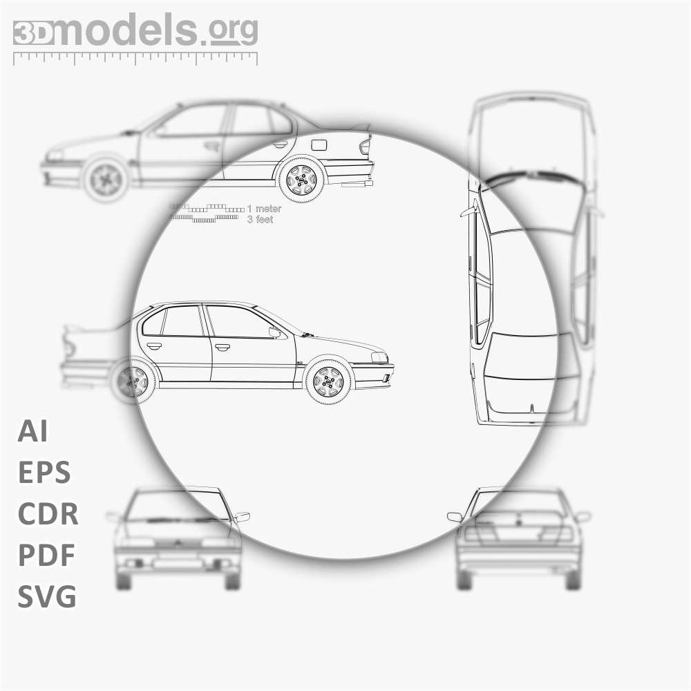 Nissan Primera 1996 Vector Blueprint - 3DModels.org