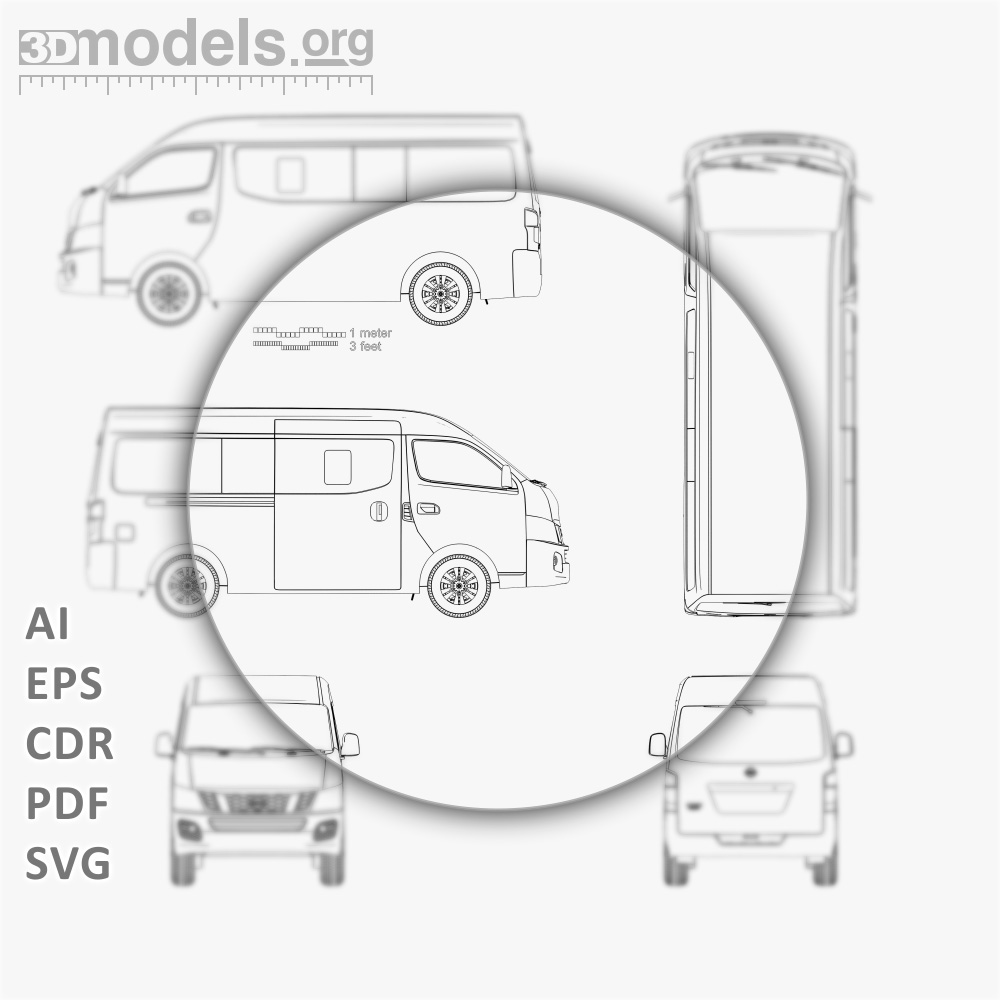 Nissan Urvan (NV350) LWB HR 2020 Vector Blueprint - 3DModels.org