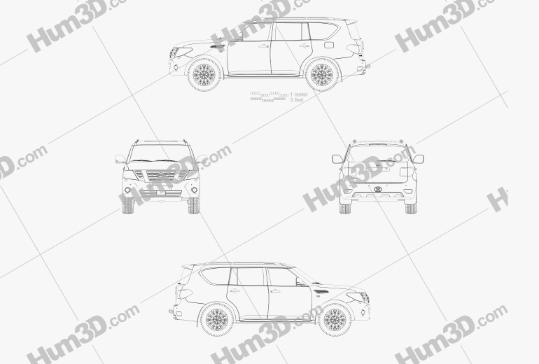 Nissan Patrol (AE) 2017 Blueprint - 3DModels.org