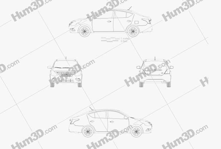 Nissan Versa Sense 2018 Blueprint - 3DModels.org
