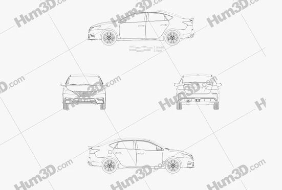 Nissan Sentra blueprints Download in PNG - 3DModels.org