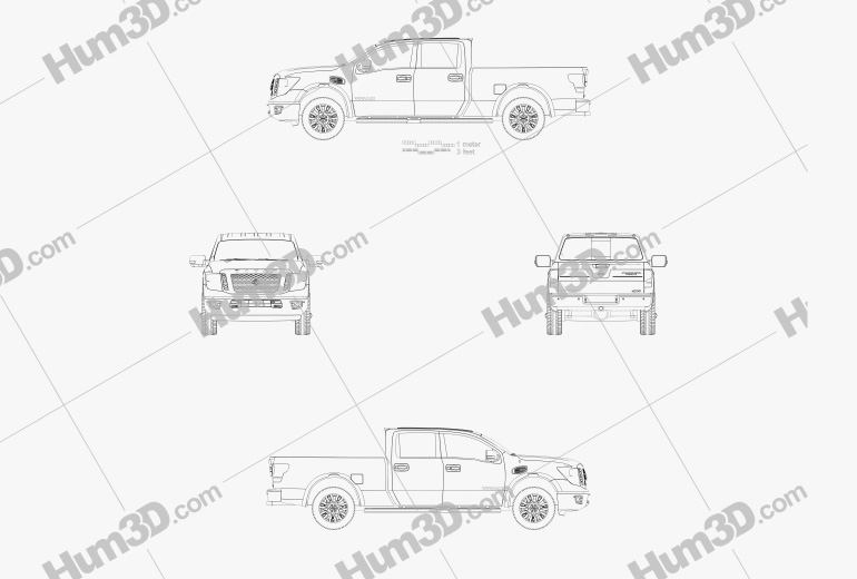 Nissan Titan Crew Cab Platinum Reserve 2020 Blueprint - 3DModels.org