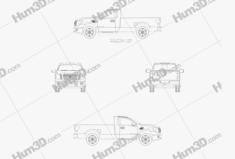 Nissan Titan blueprints Download in PNG - 3DModels.org