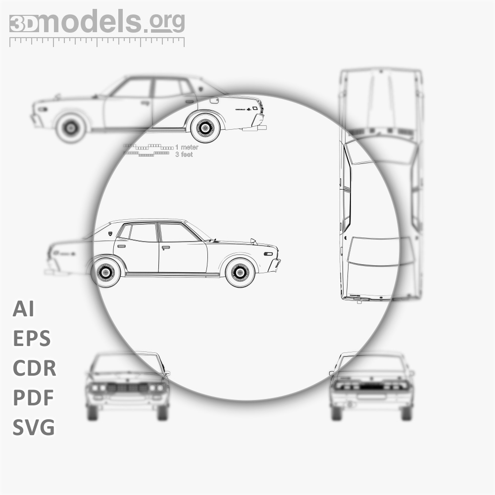 Nissan Cedric sedan 1975 Vector Blueprint - 3DModels.org