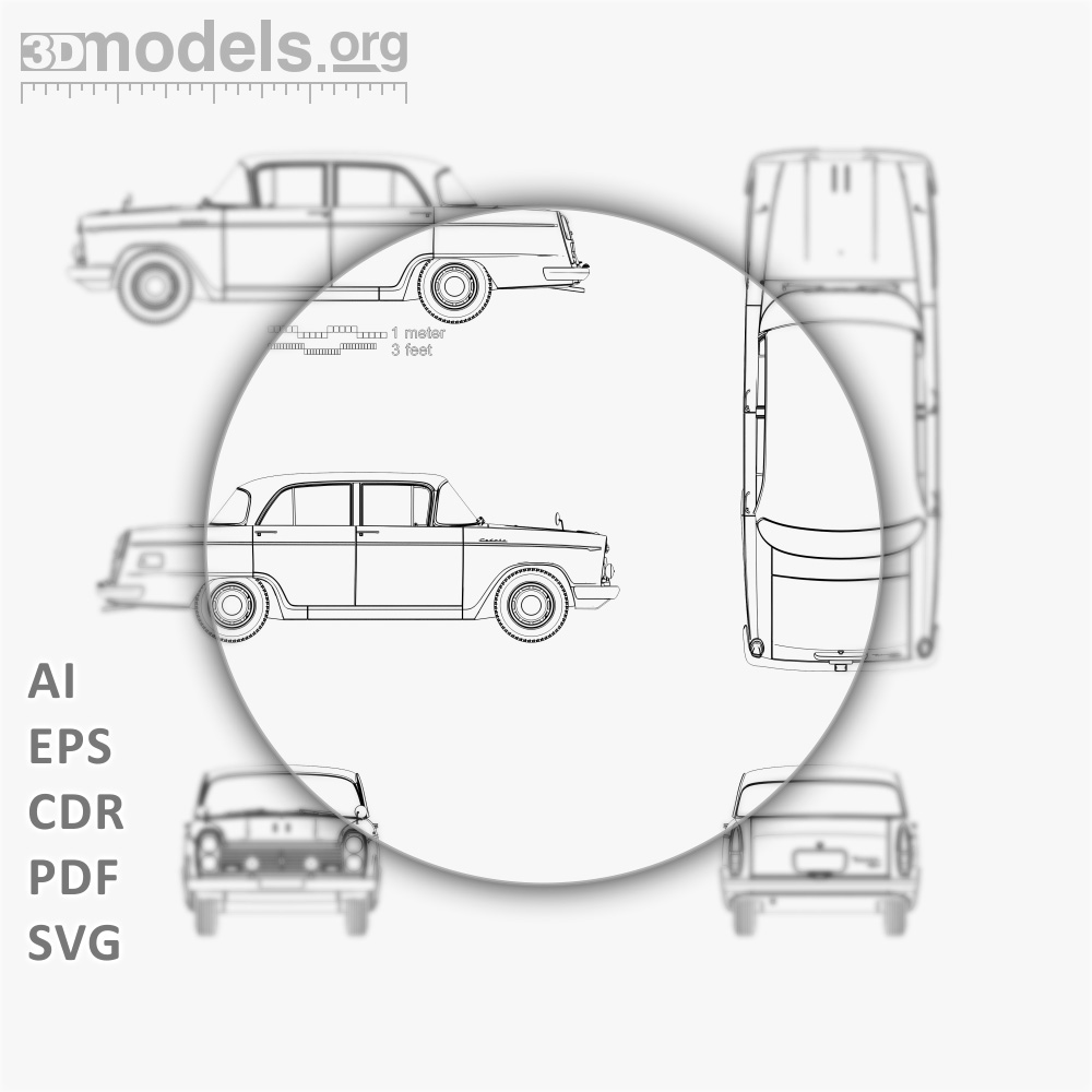 Nissan Cedric 1500 Deluxe sedan 1960 Vector Blueprint - 3DModels.org