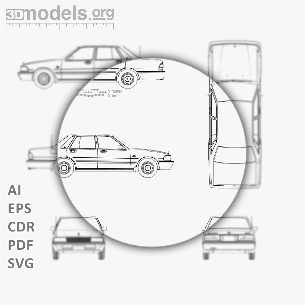 Nissan Cedric Brougham sedan 1996 Vector Blueprint - 3DModels.org