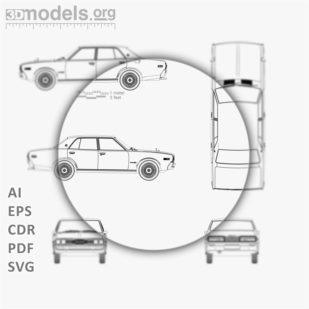 Nissan Cedric sedan 1971 Vector Blueprint - 3DModels.org