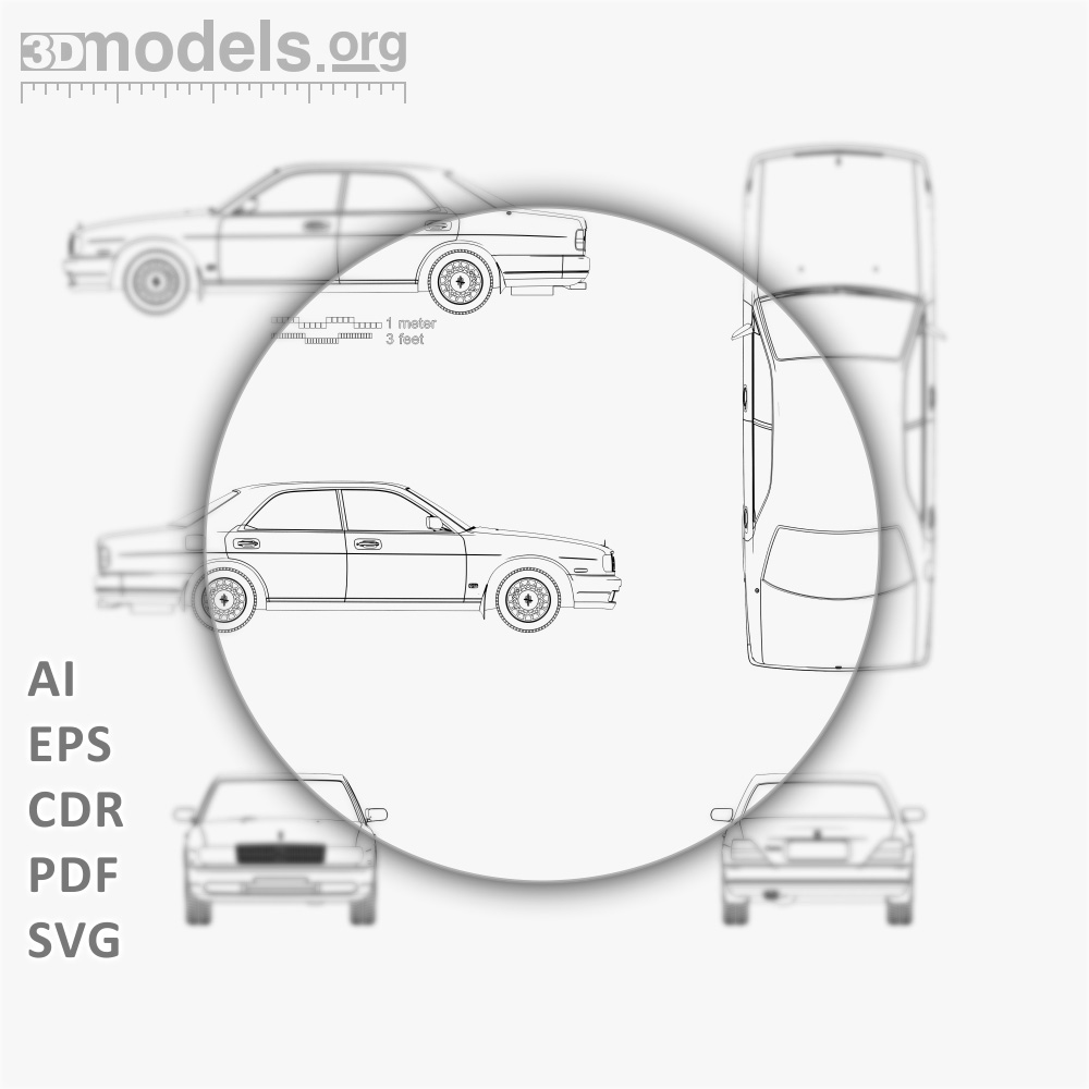 Nissan Cedric sedan 1995 Vector Blueprint - 3DModels.org