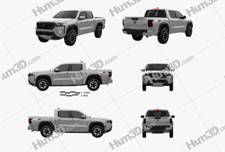 Nissan Frontier Pro-4X Crew Cab 2022 Blueprint Template - 3DModels.org