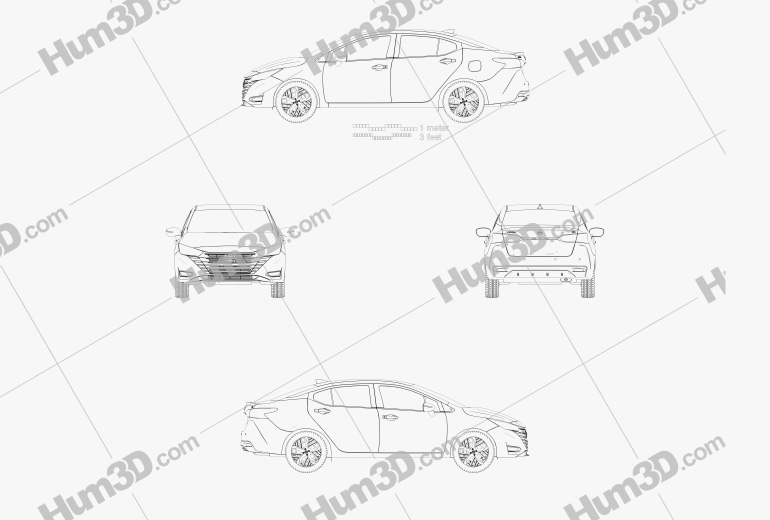 Nissan Versa sedan SR 2023 Blueprint - 3DModels.org