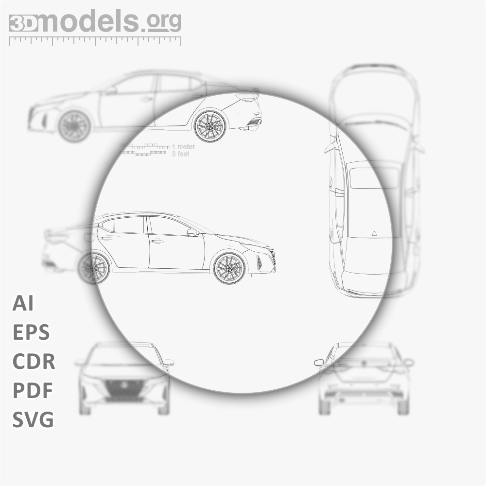 Nissan Sentra SR US-spec 2025 Vector Blueprint - 3DModels.org