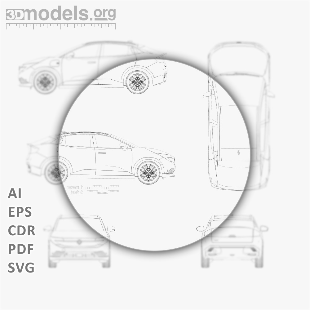 Nissan Leaf 2025 Vector Blueprint - 3DModels.org