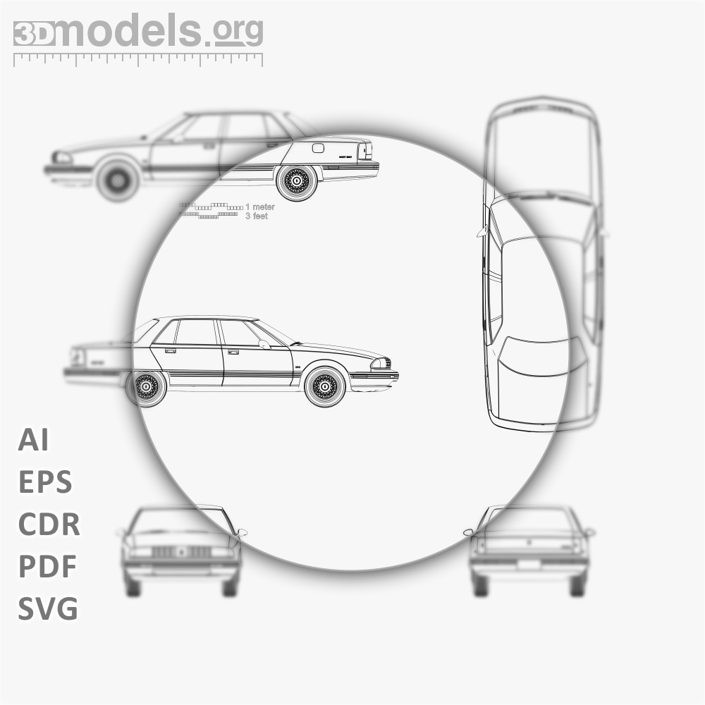 Oldsmobile 98 1996 Vector Blueprint - 3DModels.org