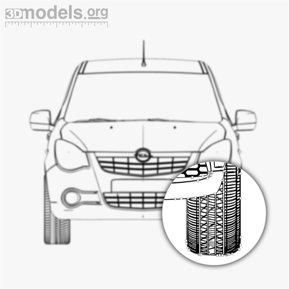 Opel Agila 2012 Vector Blueprint - 3DModels.org