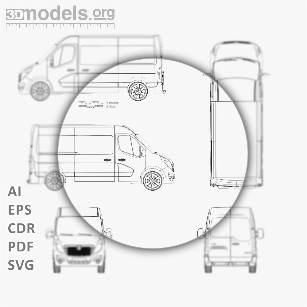 Opel Movano Panel Van 2014 Vector Blueprint - 3DModels.org