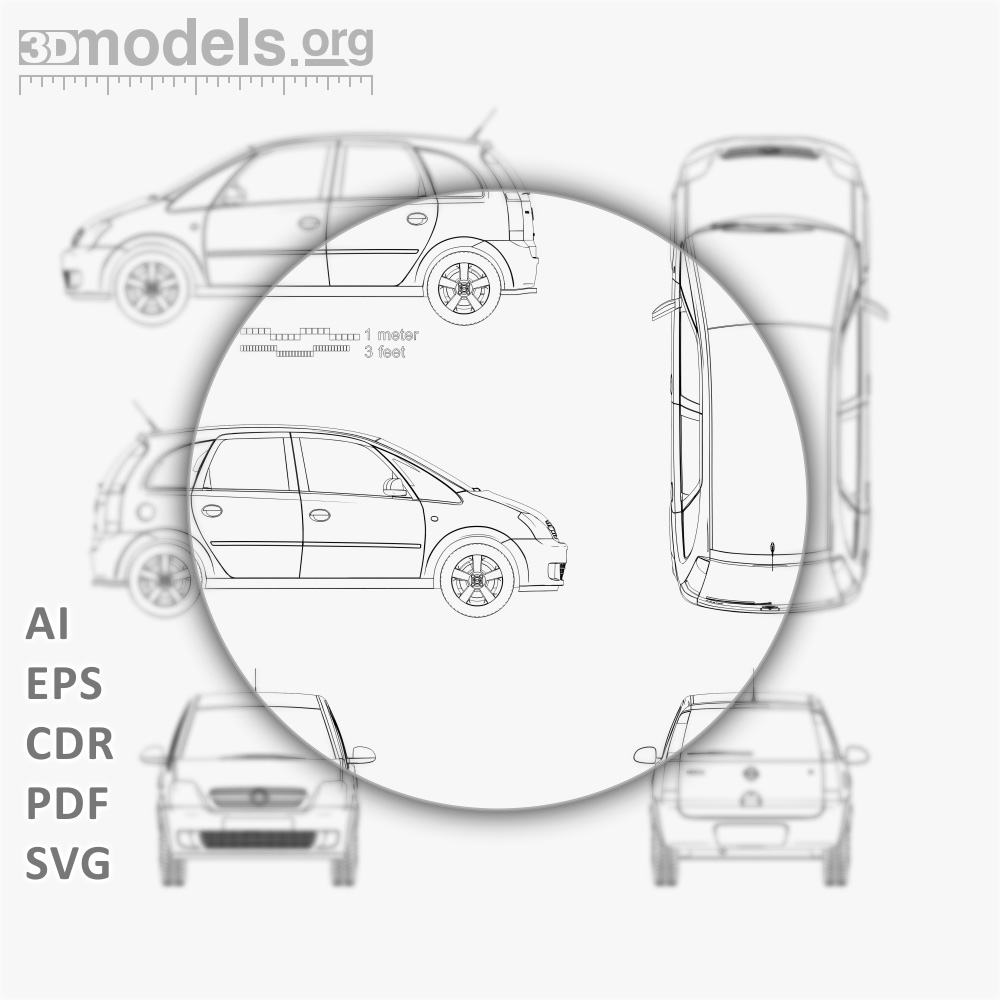 Opel Meriva (A) 2006 Vector Blueprint - 3DModels.org