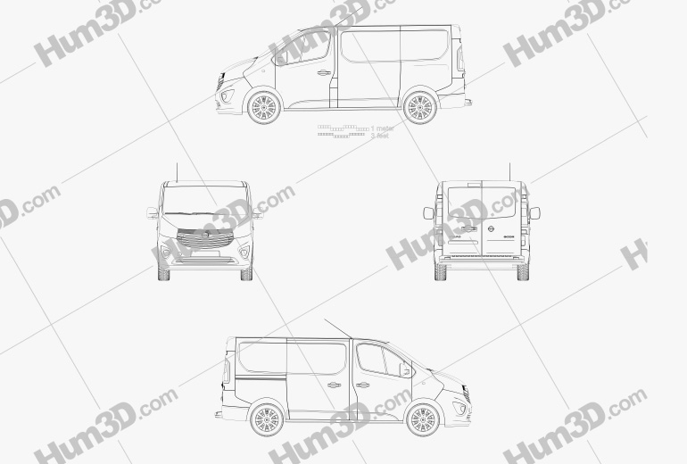 Opel Vivaro Passenger Van 2017 Blueprint - 3DModels.org
