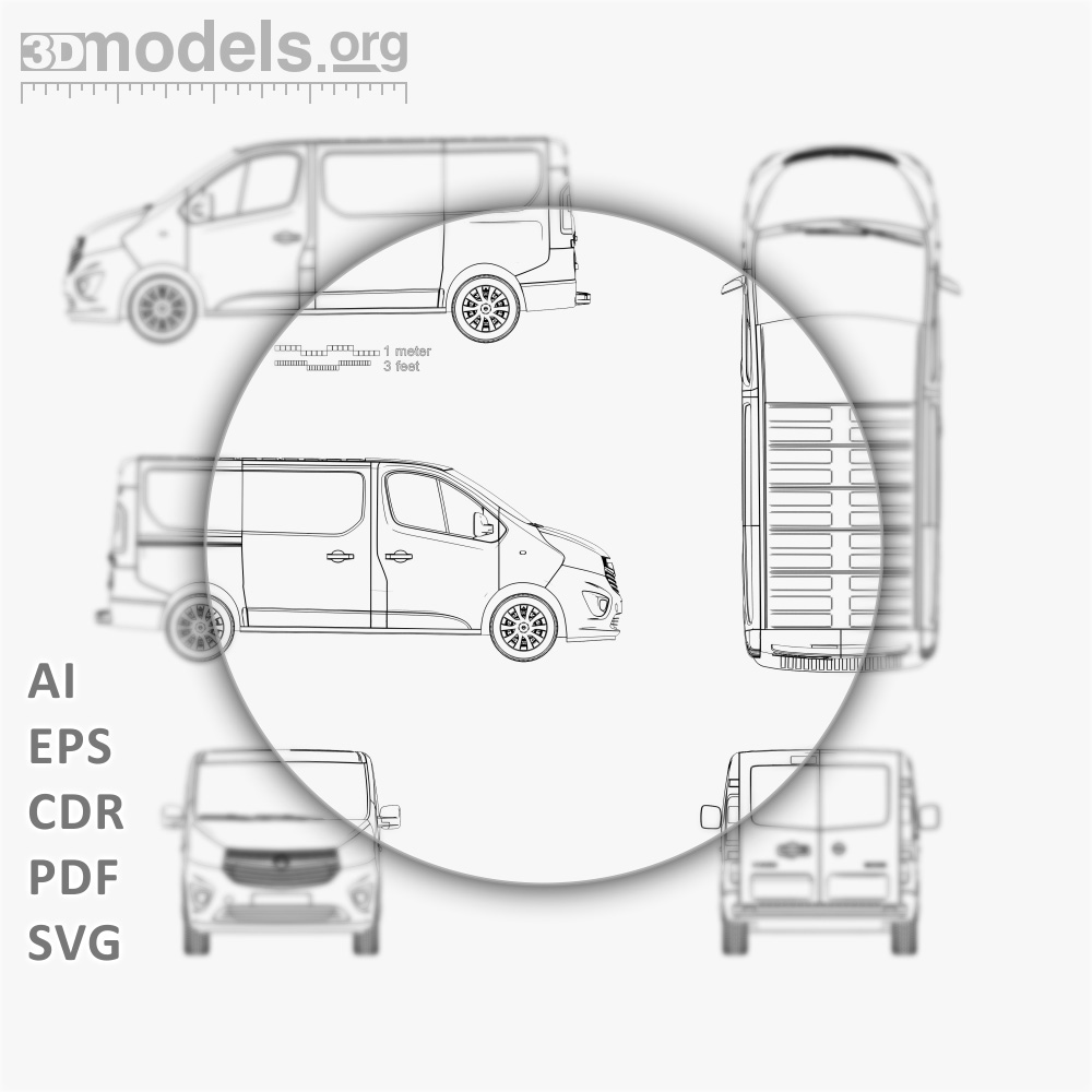 Opel Vivaro Panel Van L1H1 2017 Vector Blueprint - 3DModels.org