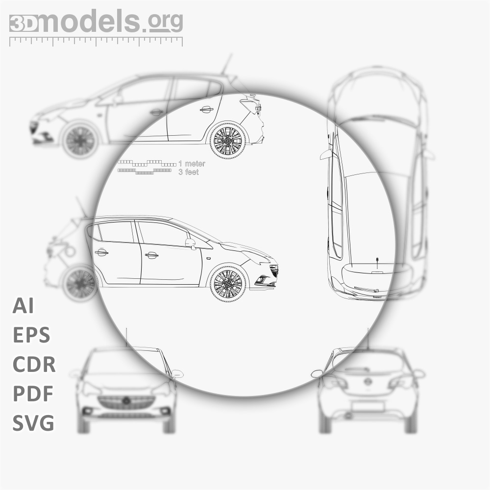Opel Corsa (E) 5-door 2017 Vector Blueprint - 3DModels.org