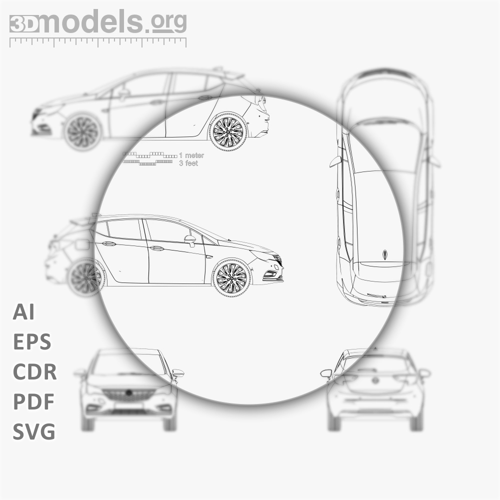 Opel Astra K 2019 Vector Blueprint - 3DModels.org
