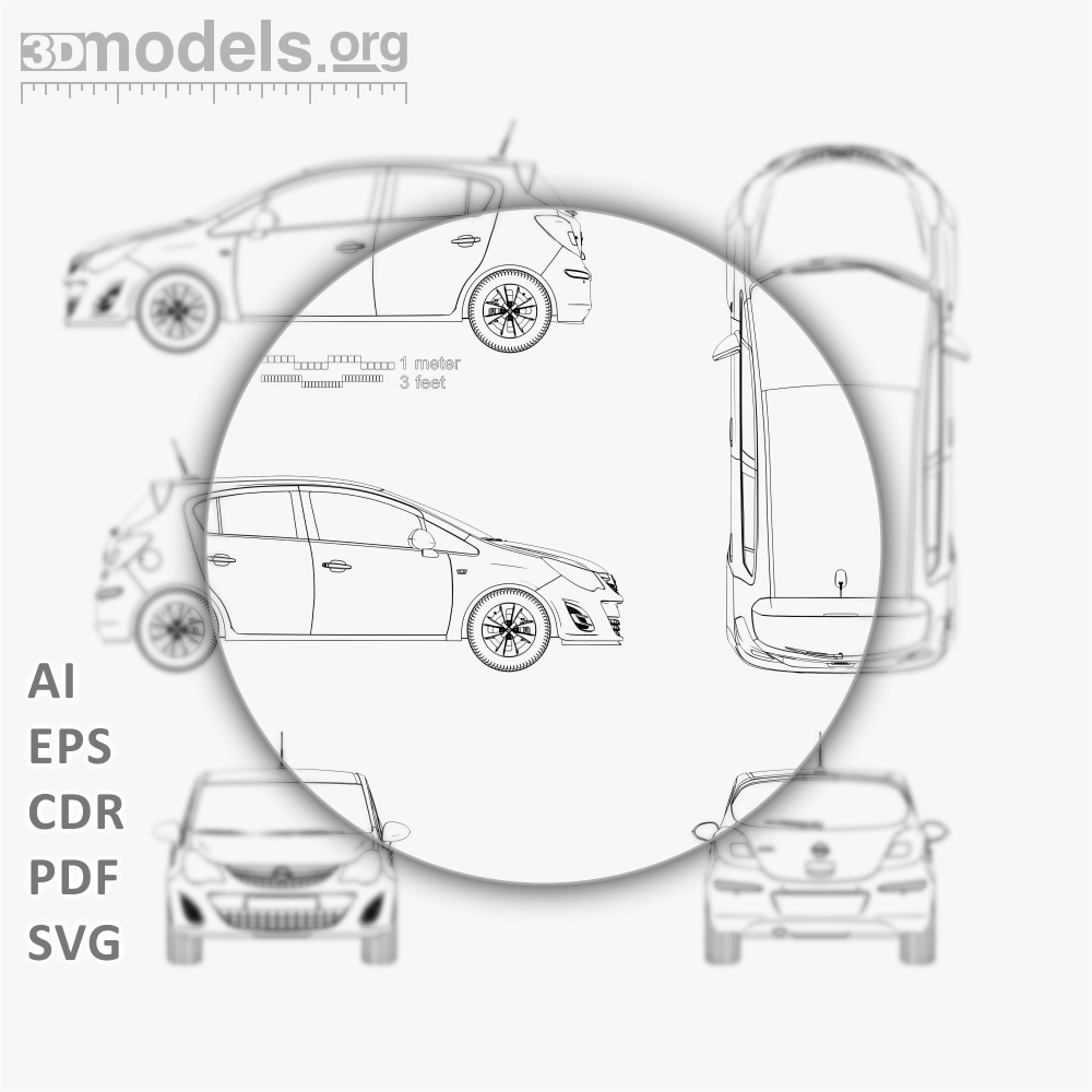 Opel Corsa Essentia 5-door 2020 Vector Blueprint - 3DModels.org
