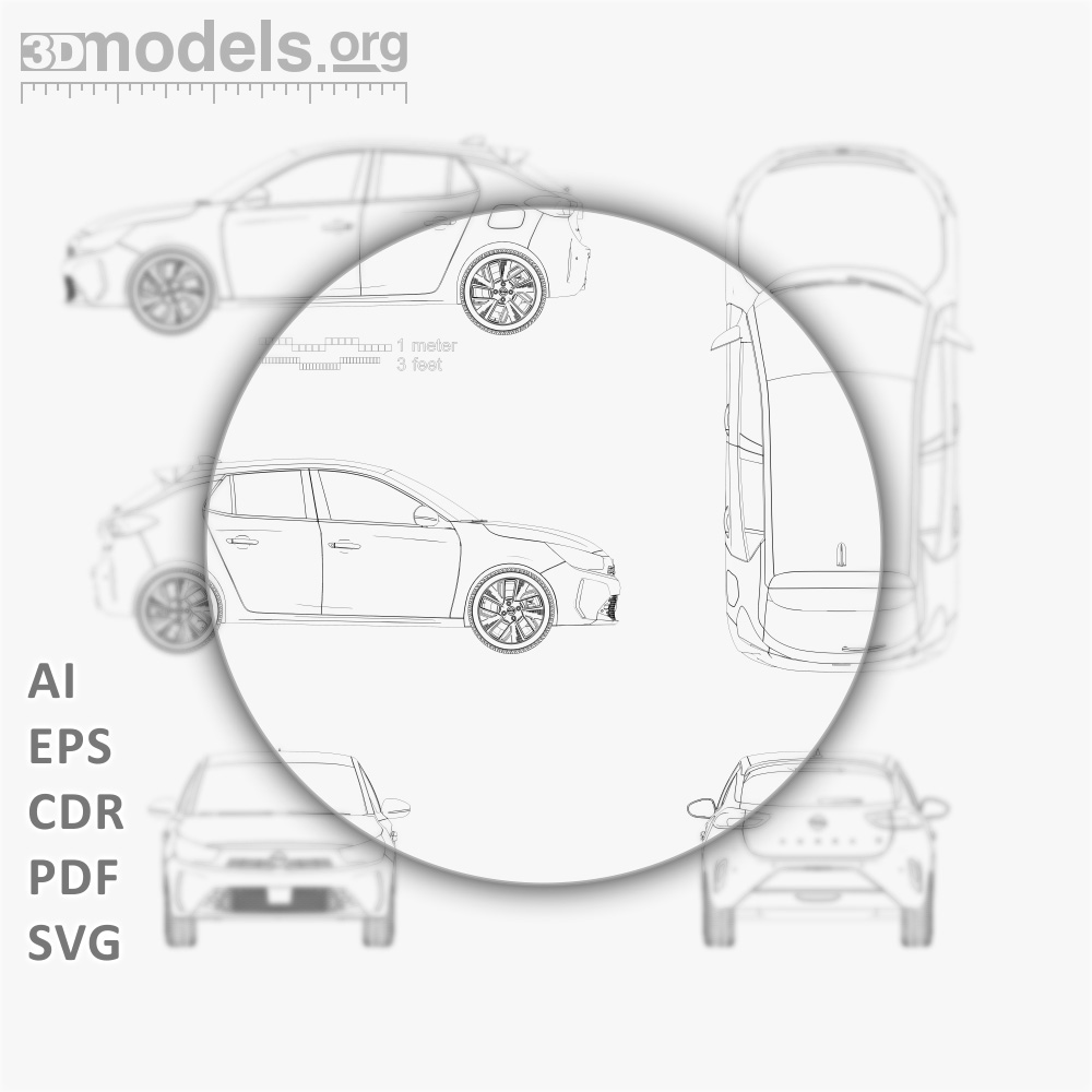 Opel Corsa Electric 2025 Vector Blueprint - 3DModels.org