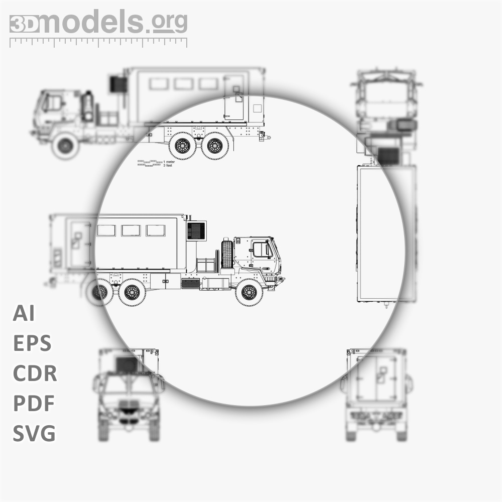 Oshkosh FMTV M1087 A1P2 Camión Van Expansible 2014 Plano Vectorial ...