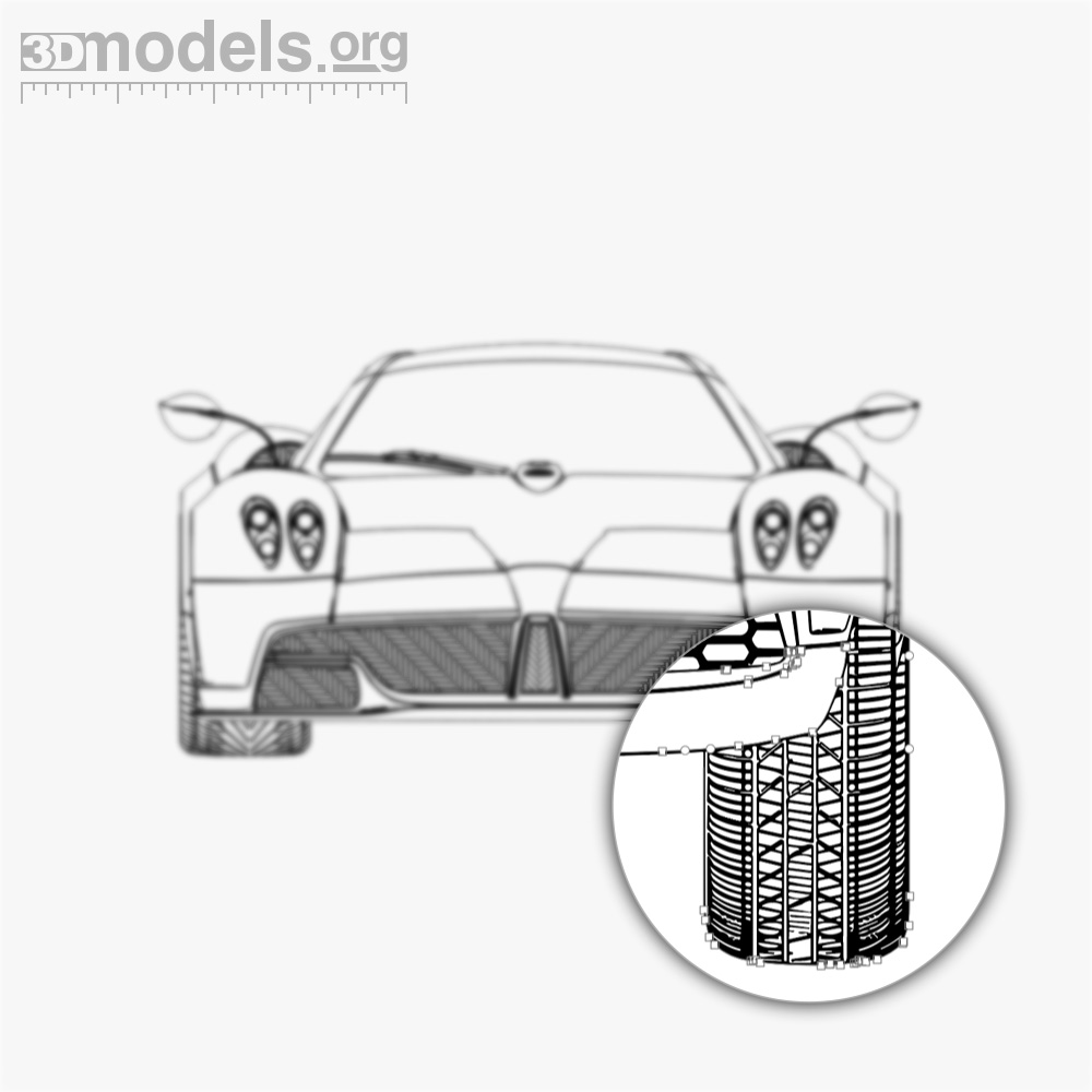 Pagani Huayra Roadster 2020 Vector Blueprint - 3DModels.org