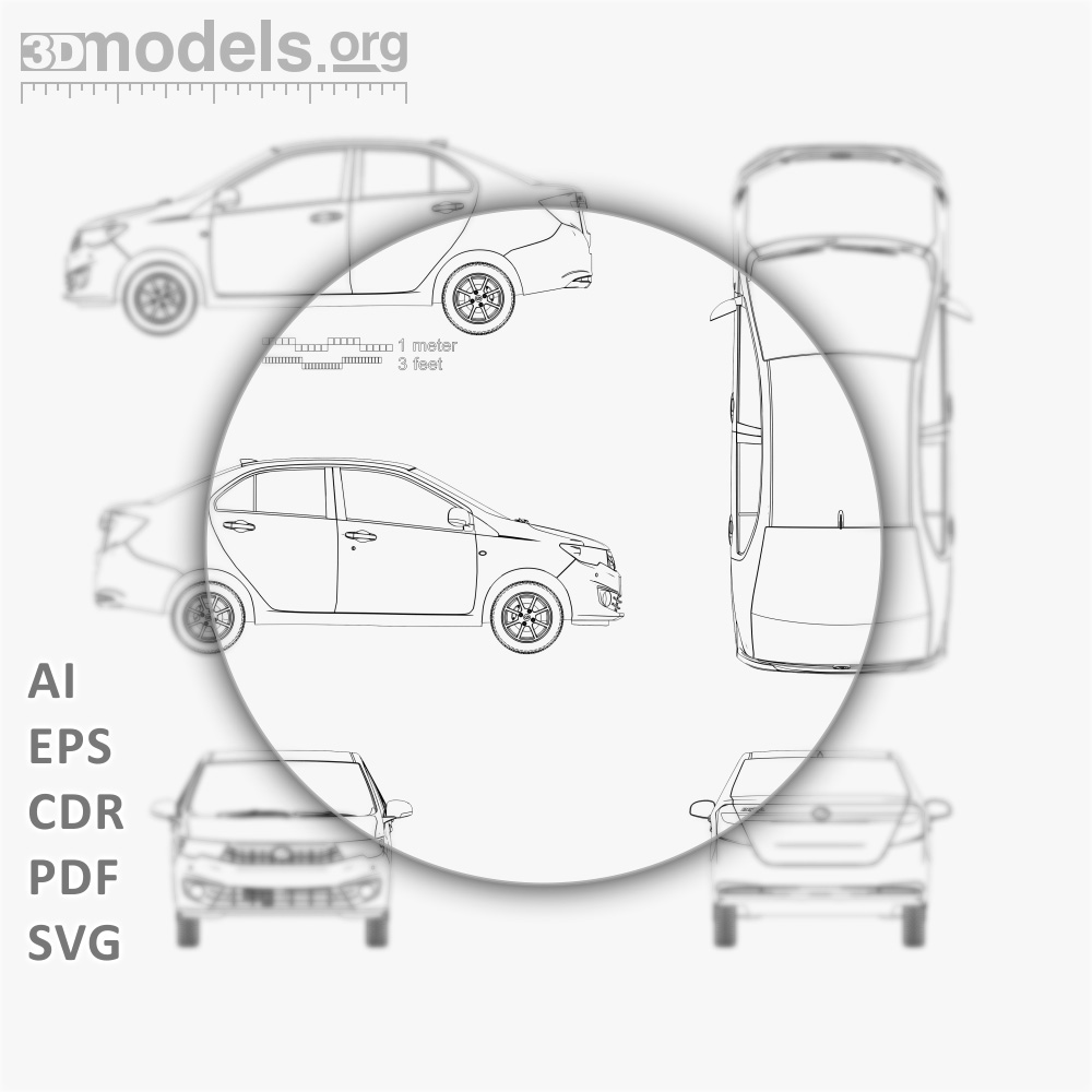 Perodua Bezza 2017 Vector Blueprint - 3DModels.org