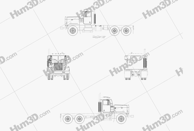 Peterbilt 353 Chassis Truck 1973 Blueprint - 3DModels.org