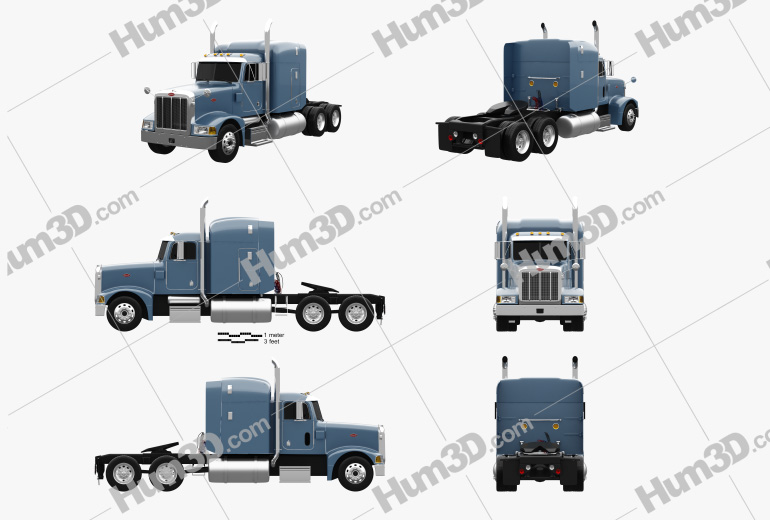Peterbilt 377 Sleeper Cab Tractor Truck 2004 Blueprint Template ...