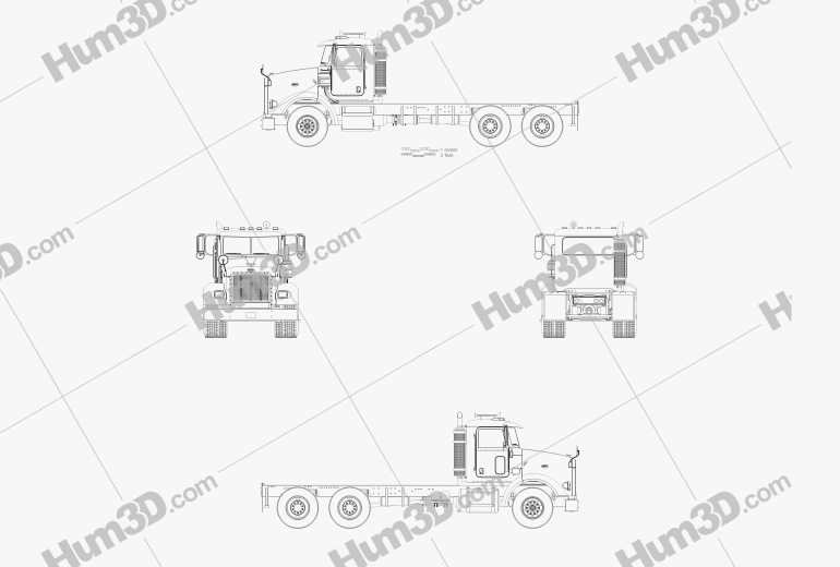 Peterbilt 357 Day Cab Chassis Truck 2008 Blueprint - 3DModels.org