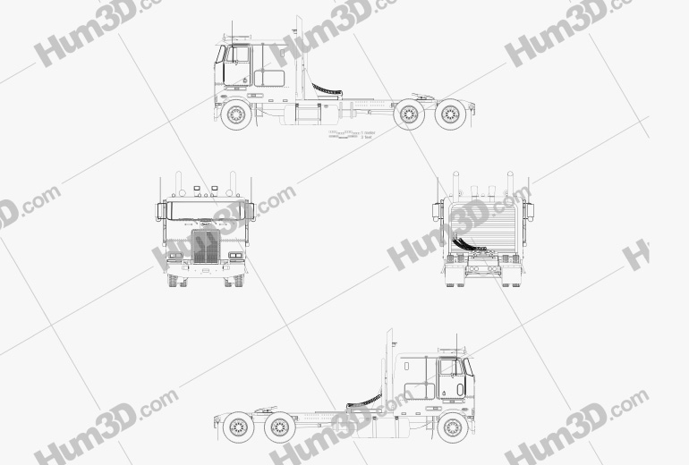 Peterbilt 362 Tractor Truck 2002 Blueprint - 3DModels.org
