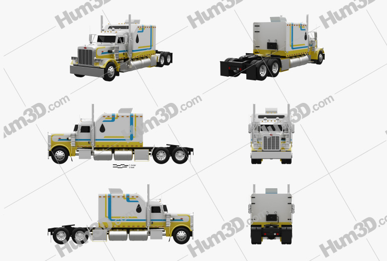 Peterbilt 379 Long Sleeper Cab Tractor Truck 3-way 1991 Blueprint ...