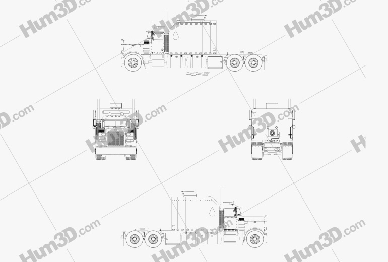 Peterbilt 379 Long Sleeper Cab Tractor Truck 3-way 1991 Blueprint ...