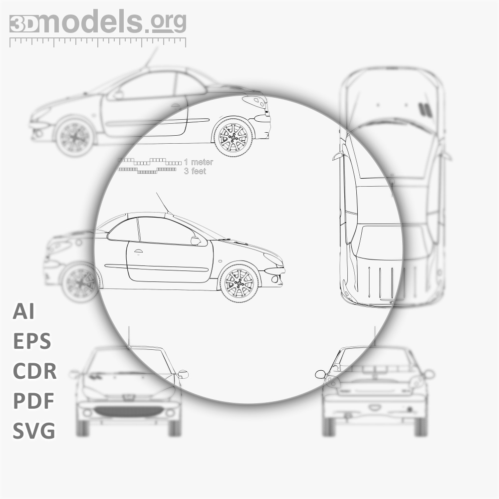 Peugeot 206 CC 2010 Vector Blueprint - 3DModels.org