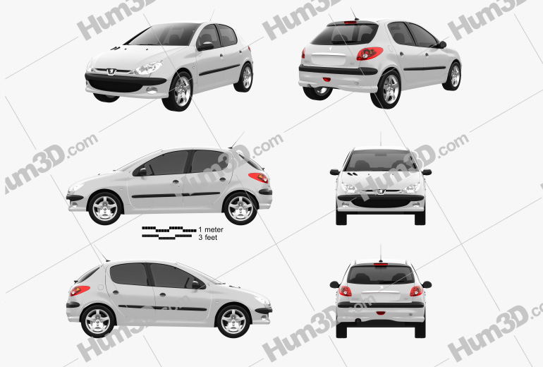 Peugeot 206 blueprints Download in PNG - 3DModels.org