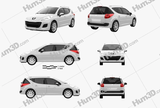 Peugeot 207 blueprints Download in PNG - 3DModels.org