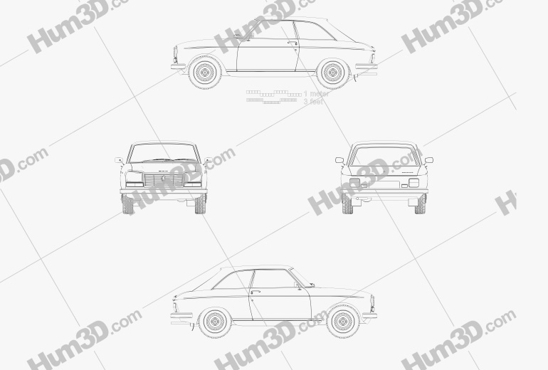 Peugeot 304 coupe 1970 Blueprint - 3DModels.org
